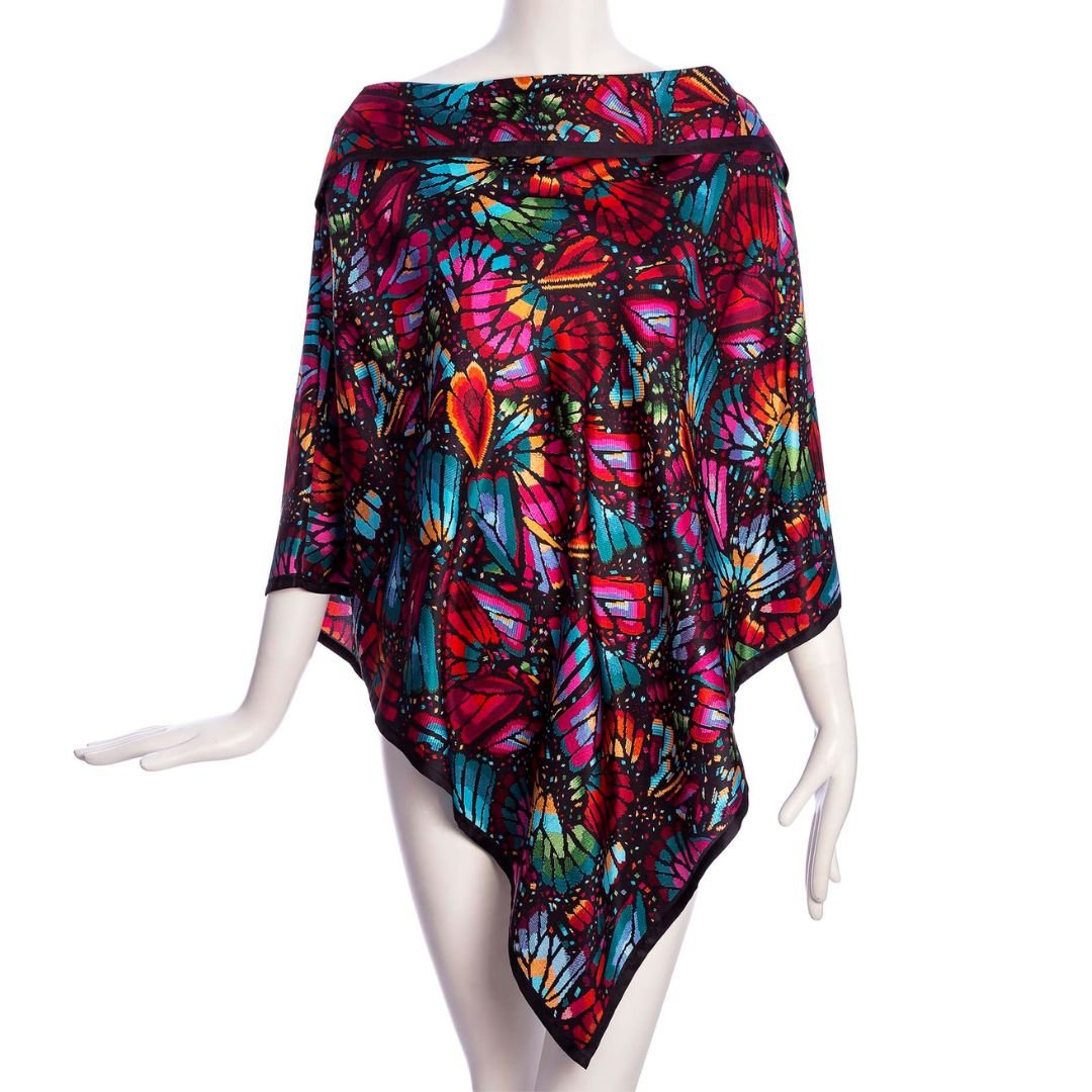 Embroidered Butterfly Silk Poncho – Timeless Elegance – Pineda Covalin US